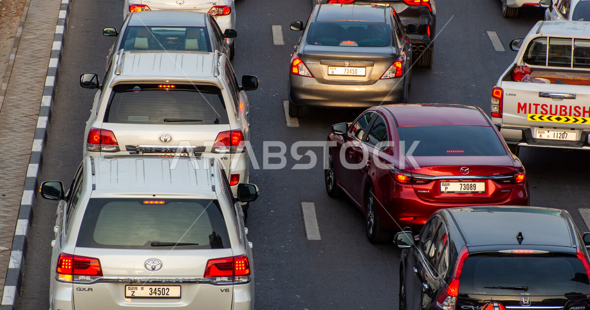 Rush time and traffic congestion, roads and asphalt streets in the ...