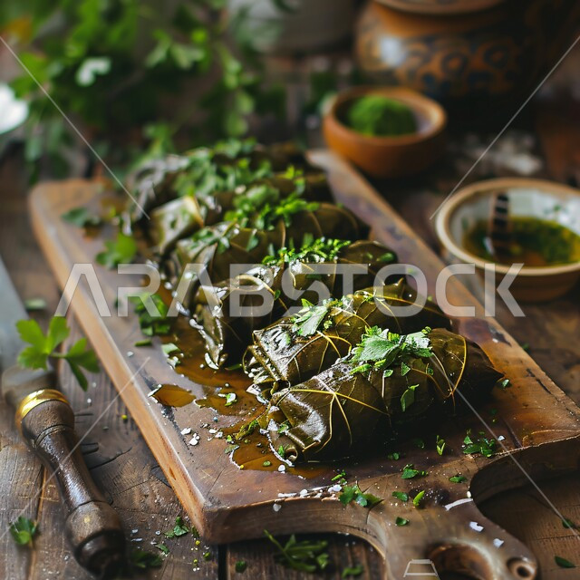 Yalanji rolls with fillings rich in spices and delicious flavors on a ...