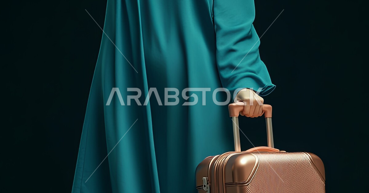 Young Saudi Arabian Gulf Muslim woman wearing turquoise abaya and hijab ...