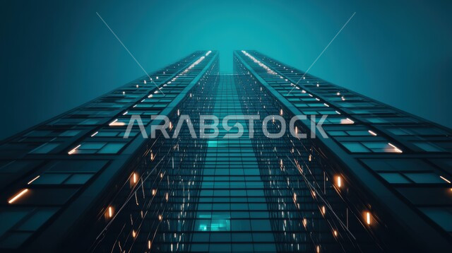 Glass facade towers in Saudi Arabia, close-up of modern architectural ...