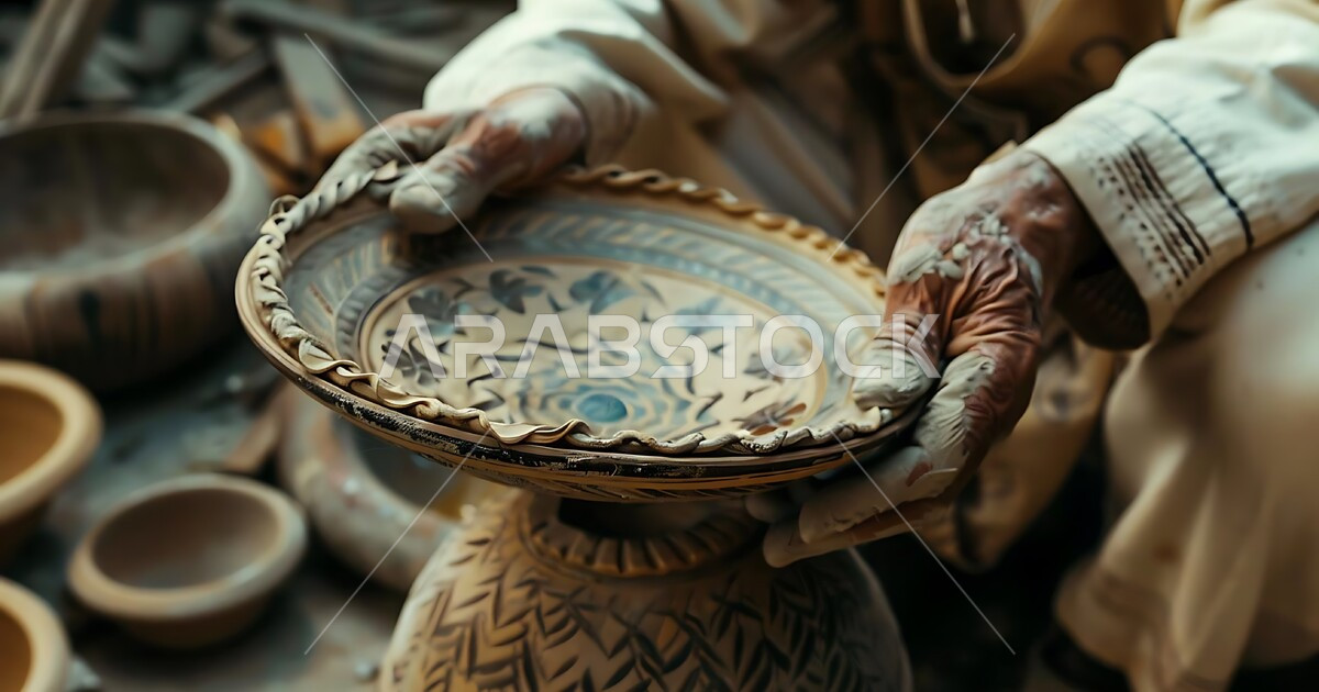 Popular handicrafts from the ancient Saudi heritage, working in the ...