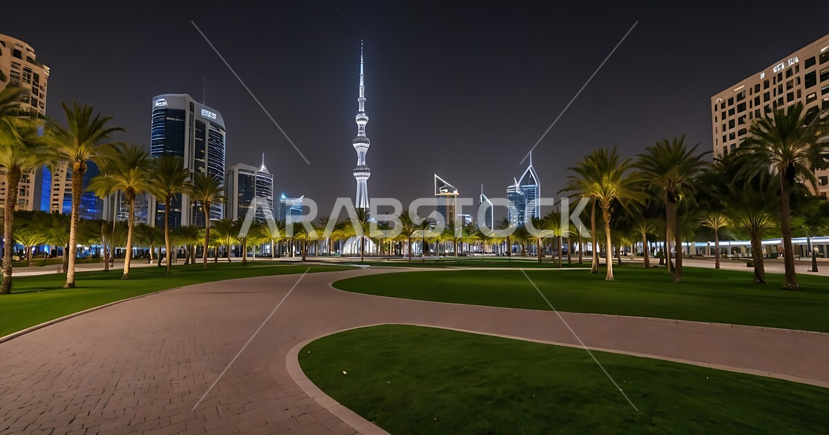 Illuminated amusement parks at night, family places and areas for ...