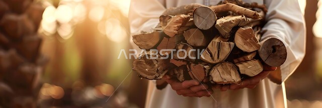 The concept of wood industry in Saudi Arabia, a close-up of the hands ...