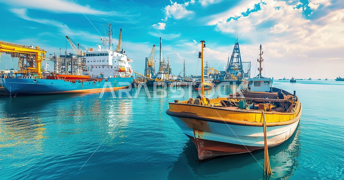 Ships and boats for shipping goods at sea ports, transporting and ...
