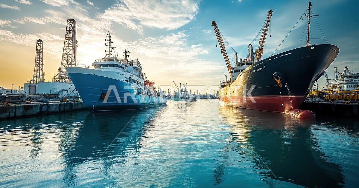Ships and boats for shipping goods at sea ports, transporting and ...