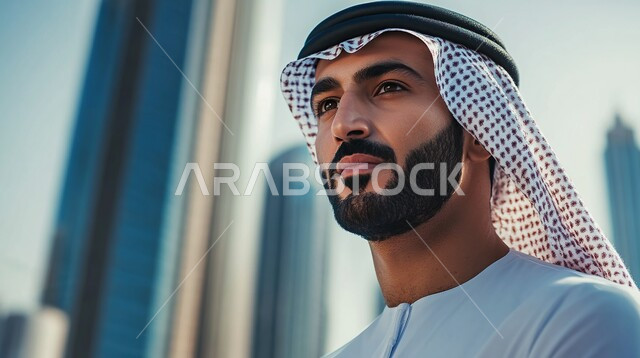 United Arab Emirates, a close-up photo of an Emirati Gulf Arab man ...