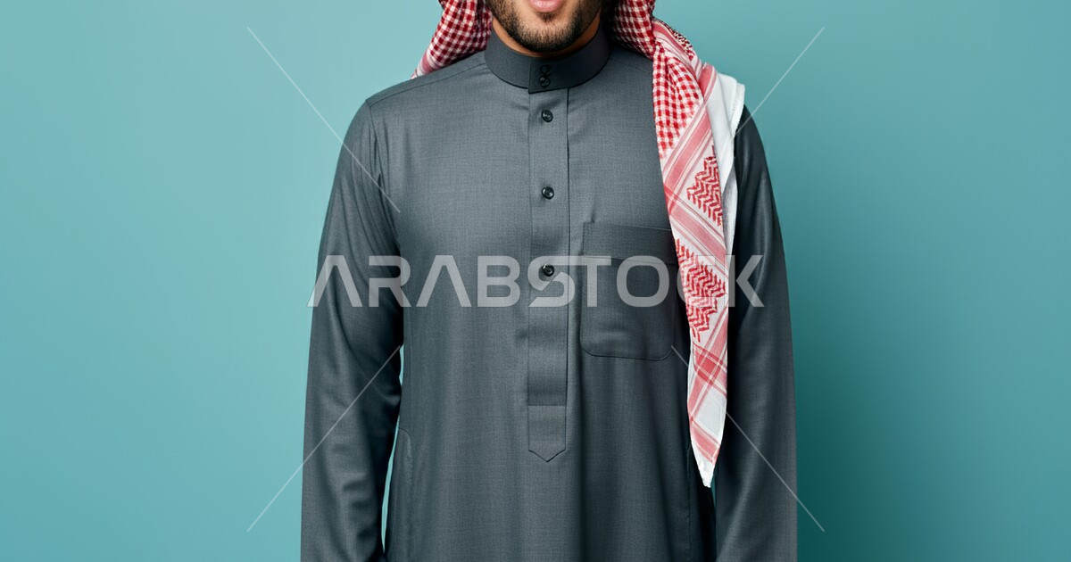 Surprise and shock at something happening, portrait of a Saudi Arabian ...