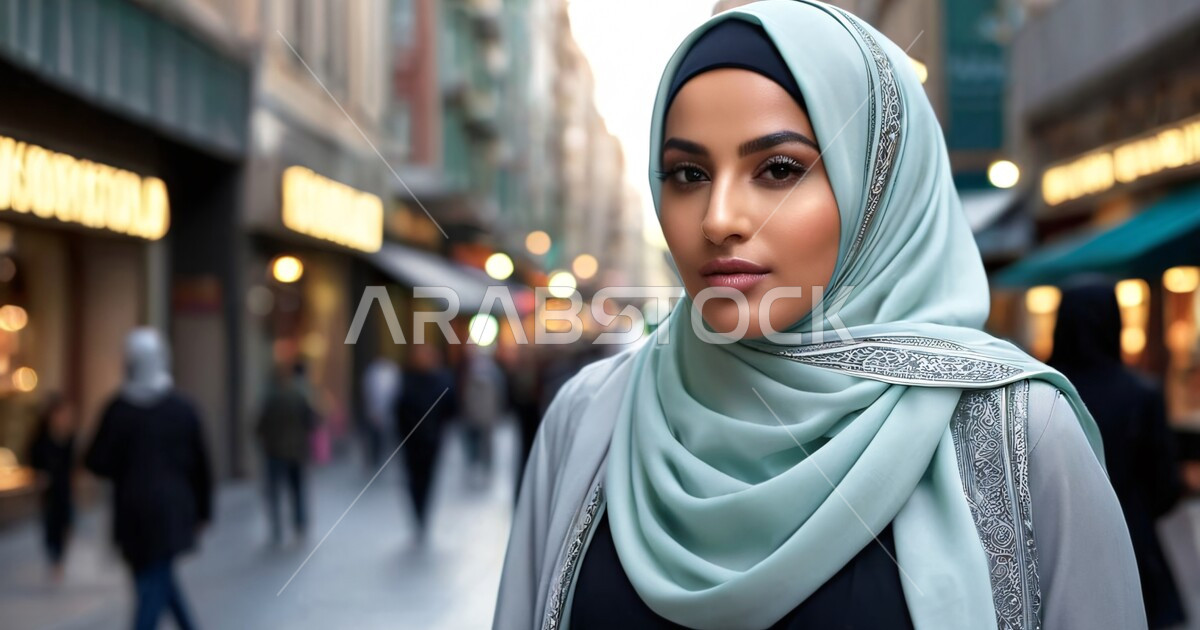Walking confidently in the middle of a bustling city, a Saudi Arabian ...