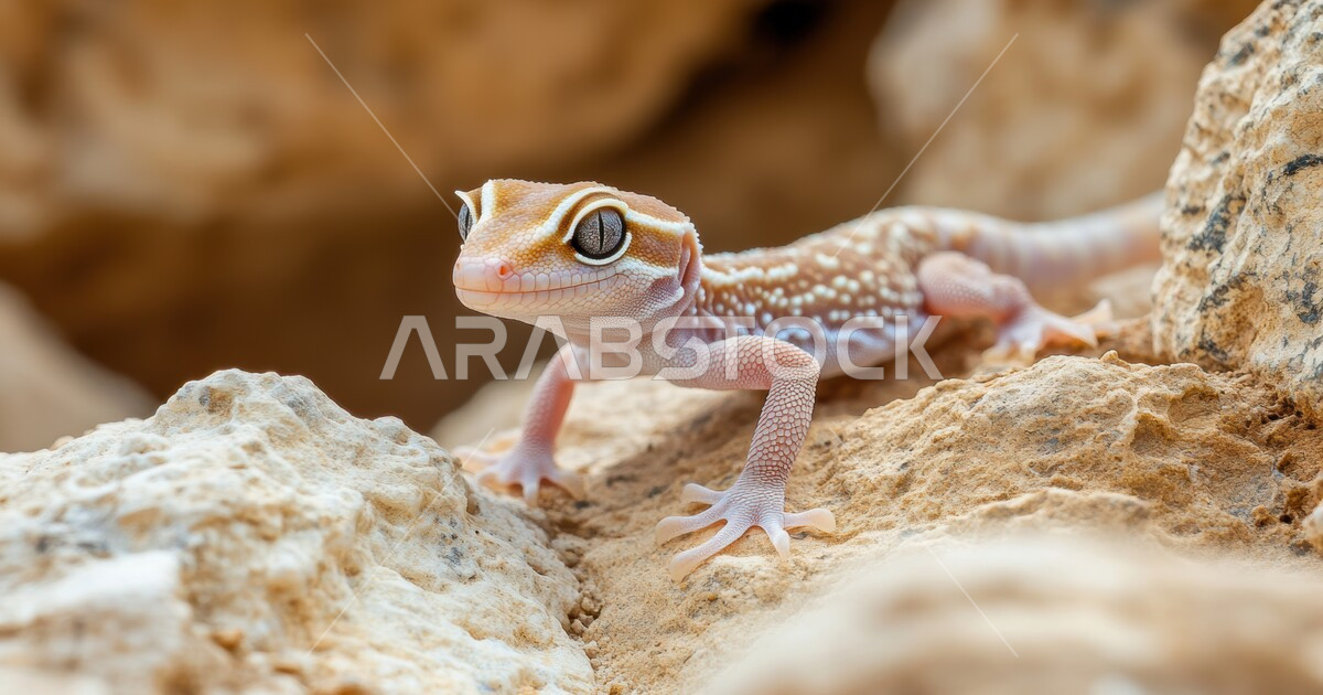 Wild reptiles living in desert areas of Saudi Arabia, close-up of a ...