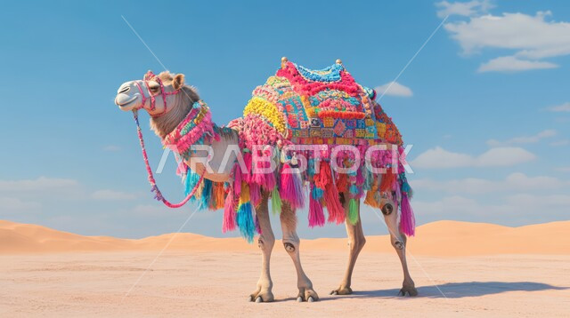 Means of transportation on foot, a camel with a colorful tent on its ...