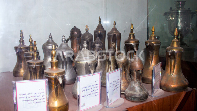 A picture of ancient oriental Arabic jugs on a shelf in the Al-Balad ...