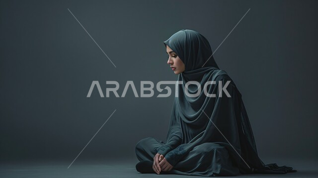 Gestures of sadness, loneliness and anxiety, portrait of a Saudi ...
