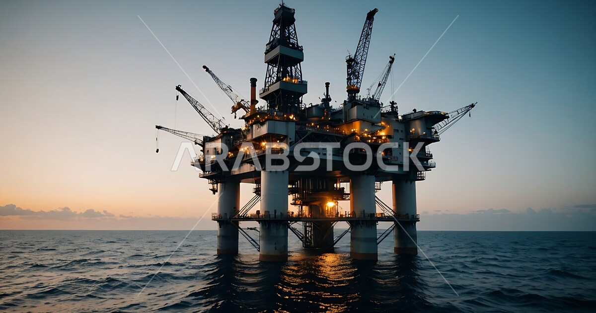 Drilling rig drilling for oil in the middle of the sea in Saudi Arabia ...
