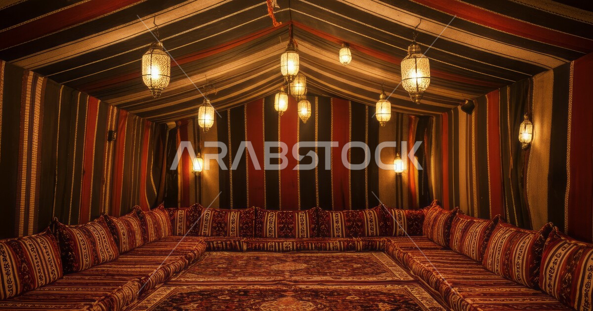 Popular Bedouin tent lit with hanging metal lanterns, Authenticity ...