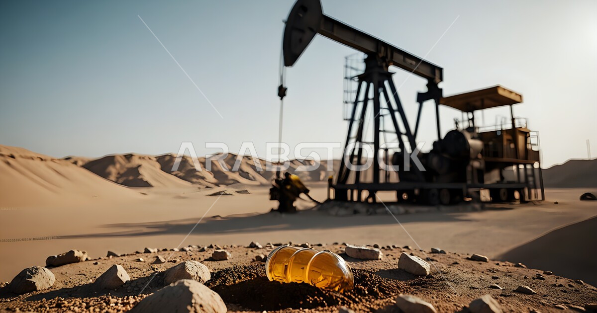Extraction and export of underground resources, a drilling rig drilling for oil in the middle of ...
