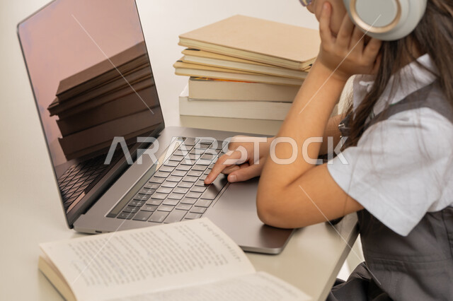 Distance learning using modern technology, portrait of an Arab Gulf ...