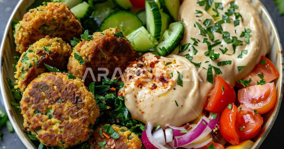 Oriental Arabic Food, A plate of crispy falafel discs with fresh ...