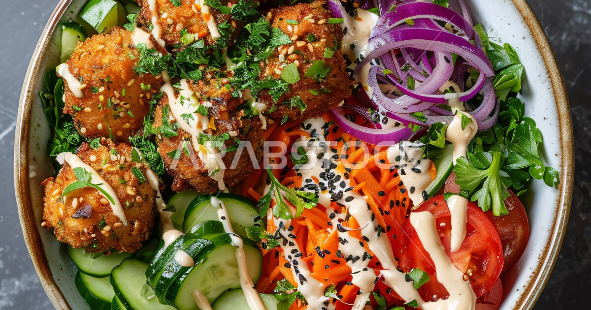 Oriental Arabic Food, A plate of crispy falafel discs with fresh ...