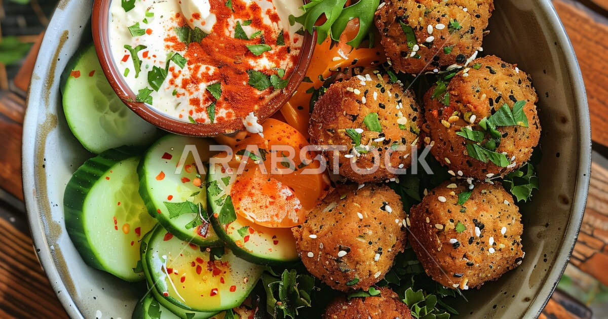 Oriental Arabic Food, A plate of crispy falafel discs with fresh ...