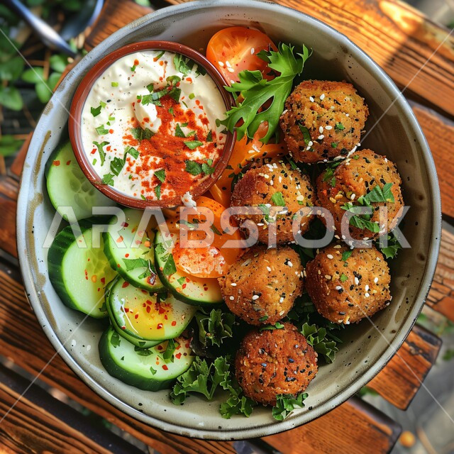 Oriental Arabic Food, A plate of crispy falafel discs with fresh ...
