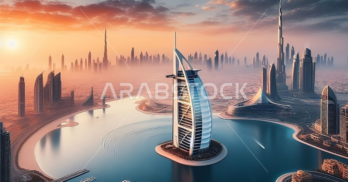 Burj Al Arab in Dubai, high-rise buildings, commercial and residential ...