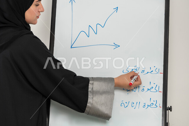 Saudi trainer using blackboard for easy explanation, professional ...
