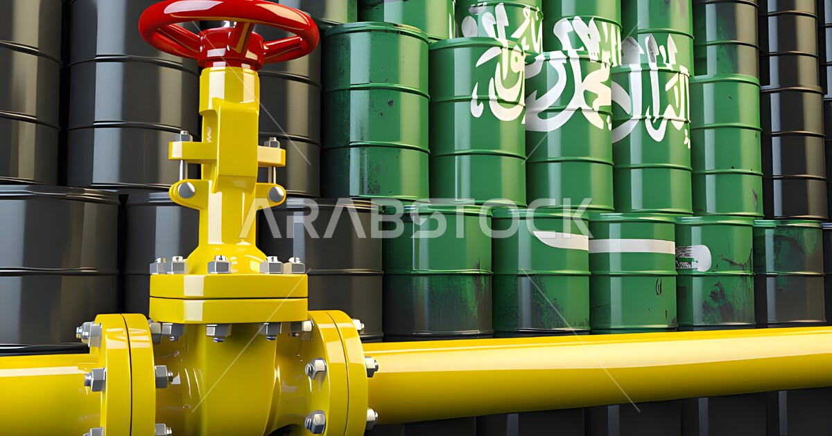 Special oil barrels in the shape of the flag of the Kingdom of Saudi ...