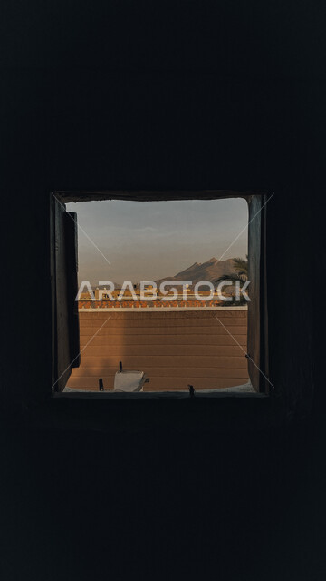 Old style architectural art, window view of famous historical landmarks ...