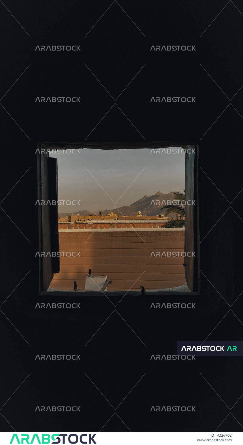 Old style architectural art, window view of famous historical landmarks ...