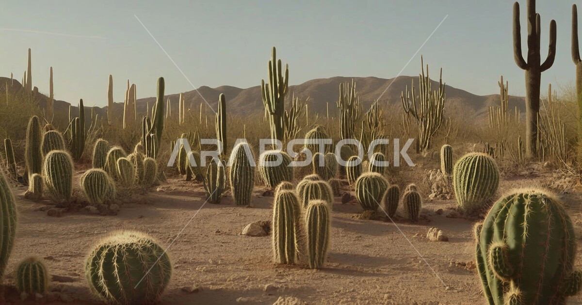Prickly pear cactus in desert areas, sand dunes in the prairies, safari ...