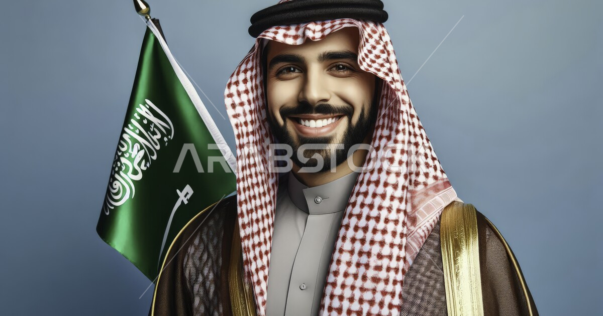 Celebrating National Day and Flag Day, close-up of a Saudi Arabian Gulf ...