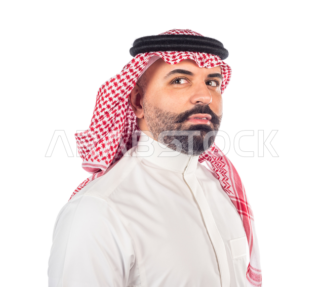 Close-up portrait of a Saudi Gulf man doing a photo session with ...