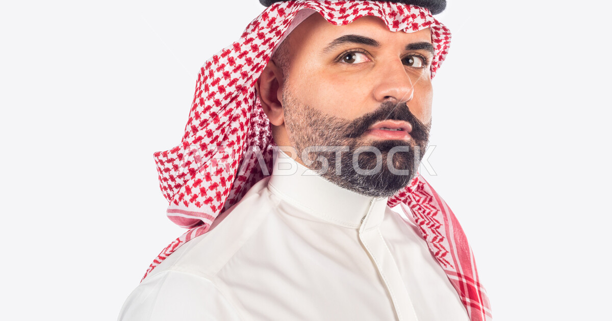Close-up portrait of a Saudi Gulf man doing a photo session with ...