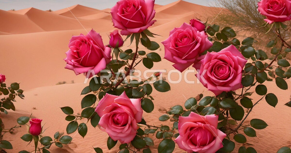 Growth of colorful roses in the deserts of the Kingdom of Saudi Arabia ...