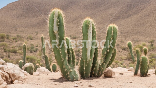 A group of prickly cactus plants in desert areas,Wild prickly plants in ...