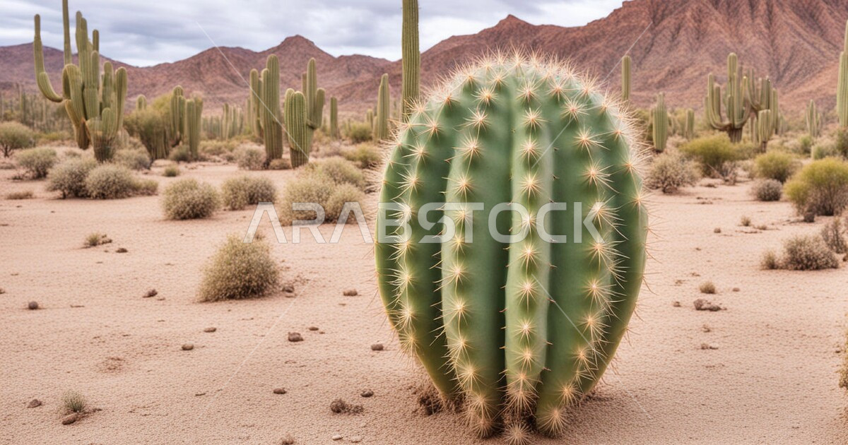 A group of prickly cactus plants in desert areas,Wild prickly plants in ...