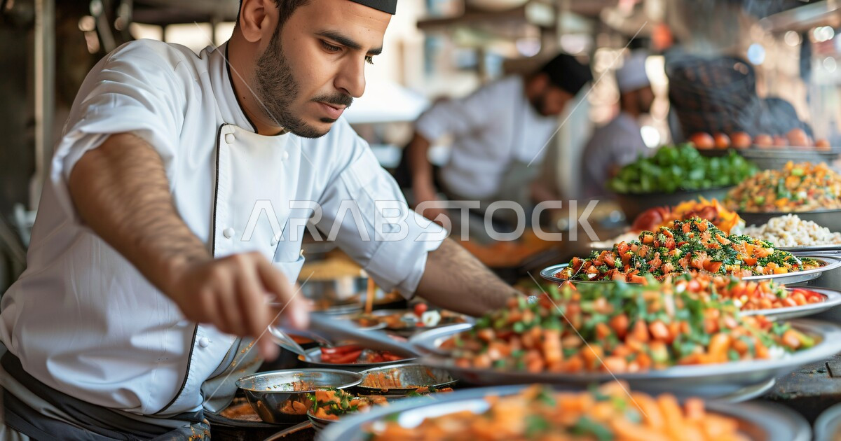 Delicious traditional popular food, a close-up of a Saudi Arabian Gulf ...