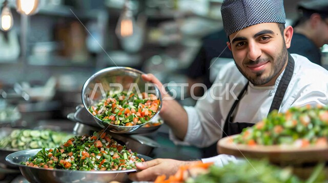 Preparing salads and healthy dishes, the concept of following a healthy ...