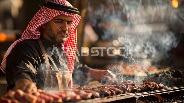 Barbecue restaurants in Saudi Arabia, a close-up of a Saudi Arabian ...