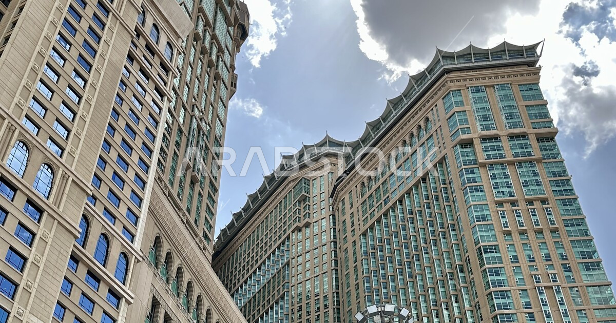 Clock tower hotels overlooking the Haram in Mecca, Kingdom of Saudi ...