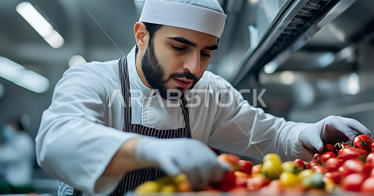 Preparing recipes and delicious foods, close-up of a Saudi Arabian Gulf ...
