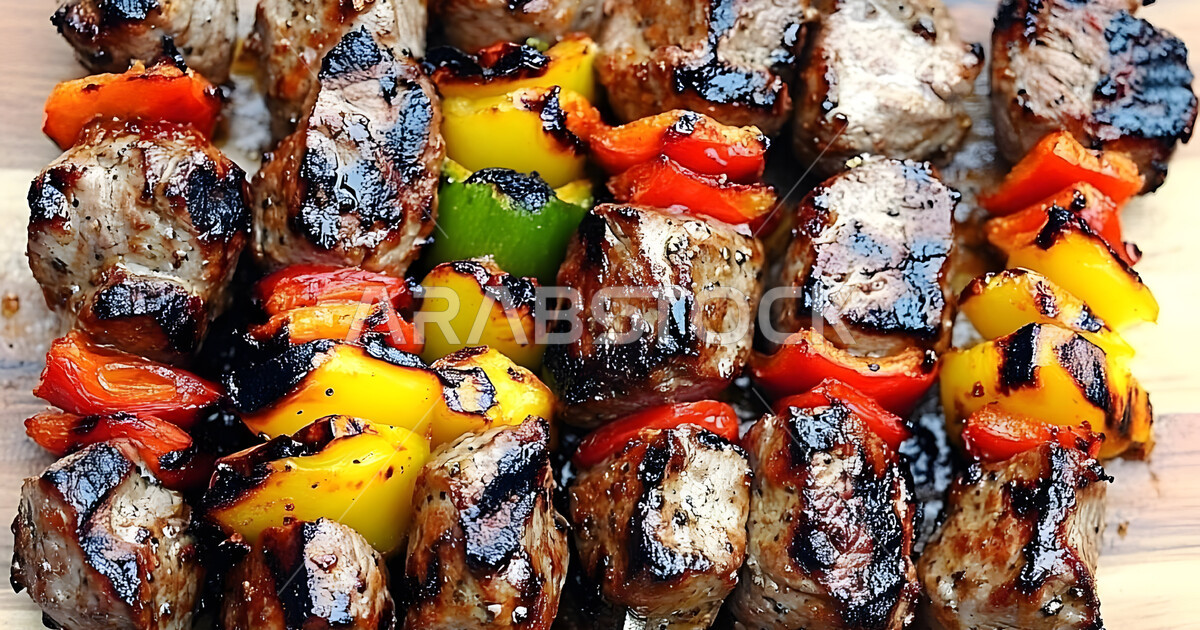 أسياخ اللحم مع الخضراوات، تحضير أطباق اللحوم المشوية، فن الطهي والشواء ...
