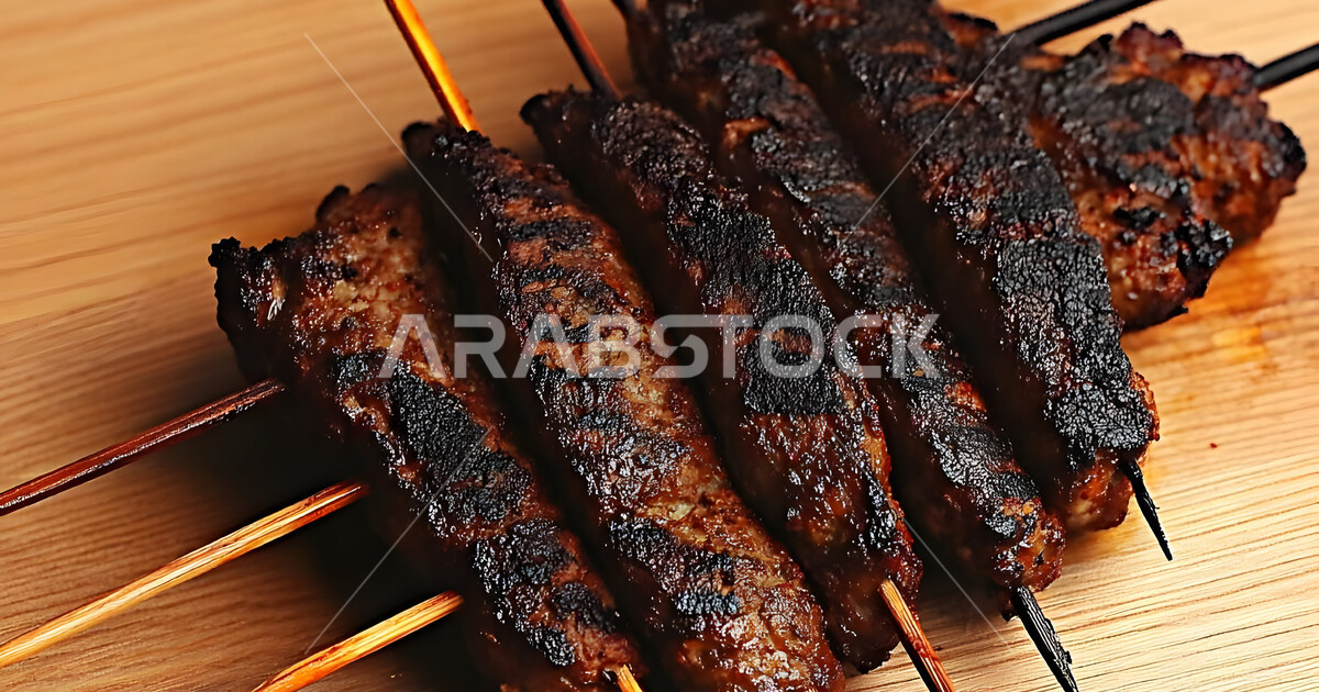 A meal with high nutritional value, grilled lamb kebab skewers, the art ...