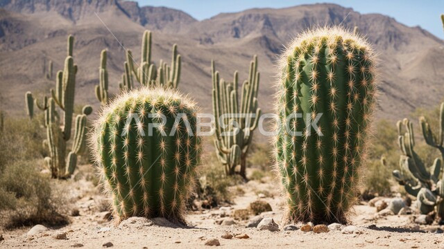 Wild spiny plants in natural reserves, a group of spiny cactus plants ...