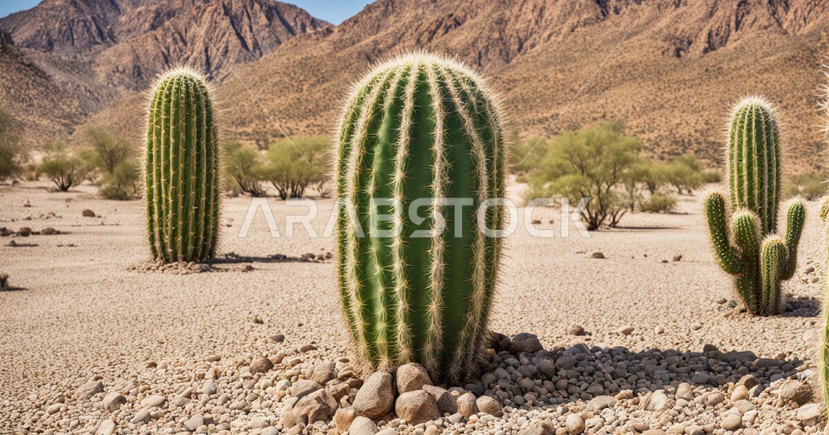 مجموعة من نبات الصبار الشوكي في المناطق الصحراوية, نمو الشوكيات ...