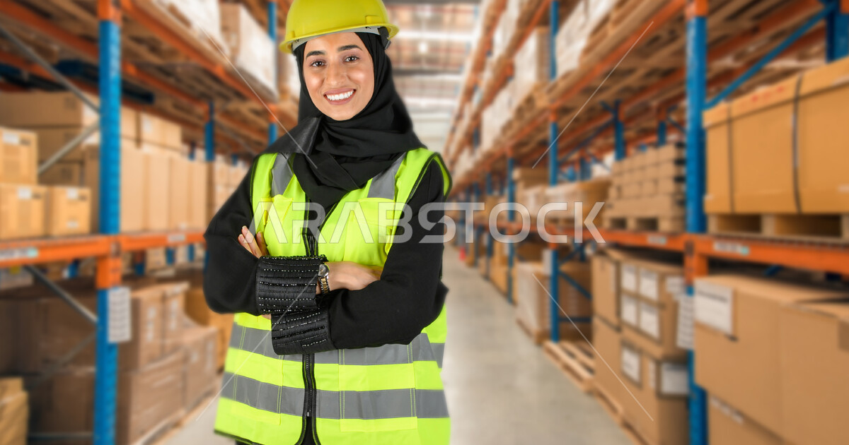 A Saudi Arabian Gulf girl wearing a protective jacket and helmet ...