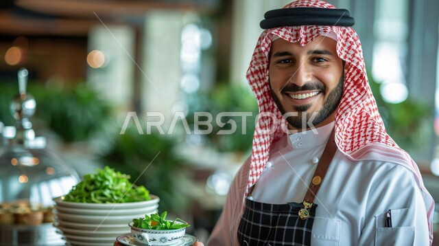 Culinary arts and food presentation skills, close-up of a Saudi Gulf ...