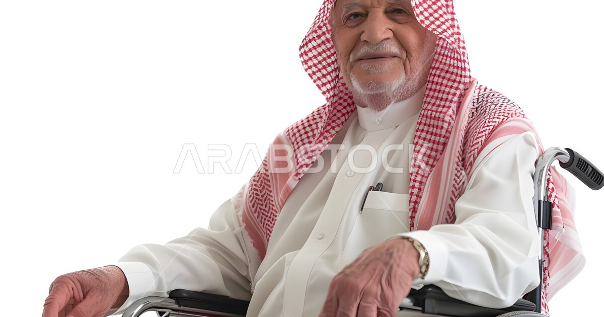 Poor motor ability and difficulty walking, portrait of an elderly Saudi ...