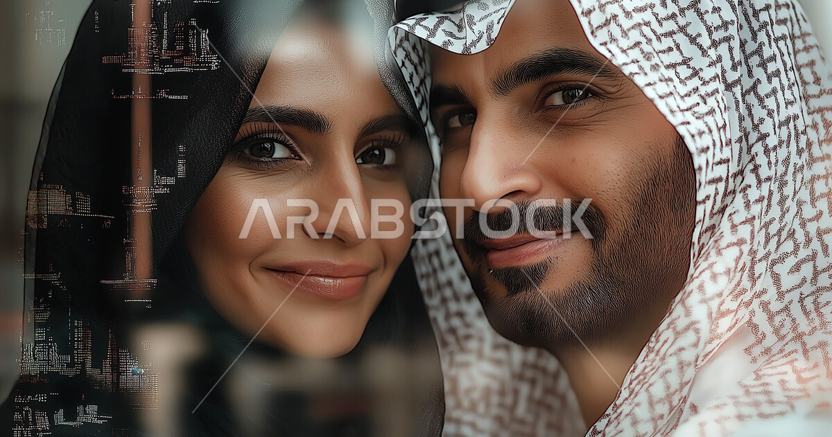 Saudi business cover poster, a close-up photo of a Saudi Gulf Arab man ...