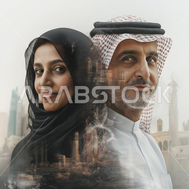 Saudi business cover poster, a close-up photo of a Saudi Gulf Arab man ...